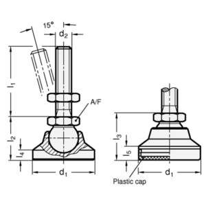 Stelvoeten met schroefdraadbout, staal Ganter - ref. GN 343.2-25-M6-63 ...